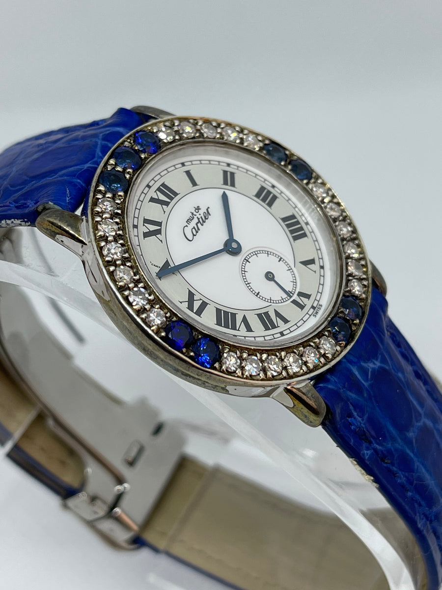 Cartier - Ronde Quartz 32mm 1.01TCW Diamonds & Blue Sapphires Watch ...