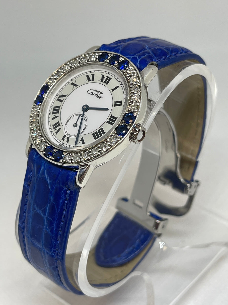 Cartier - Ronde Quartz 32mm 1.01TCW Diamonds & Blue Sapphires Watch ...